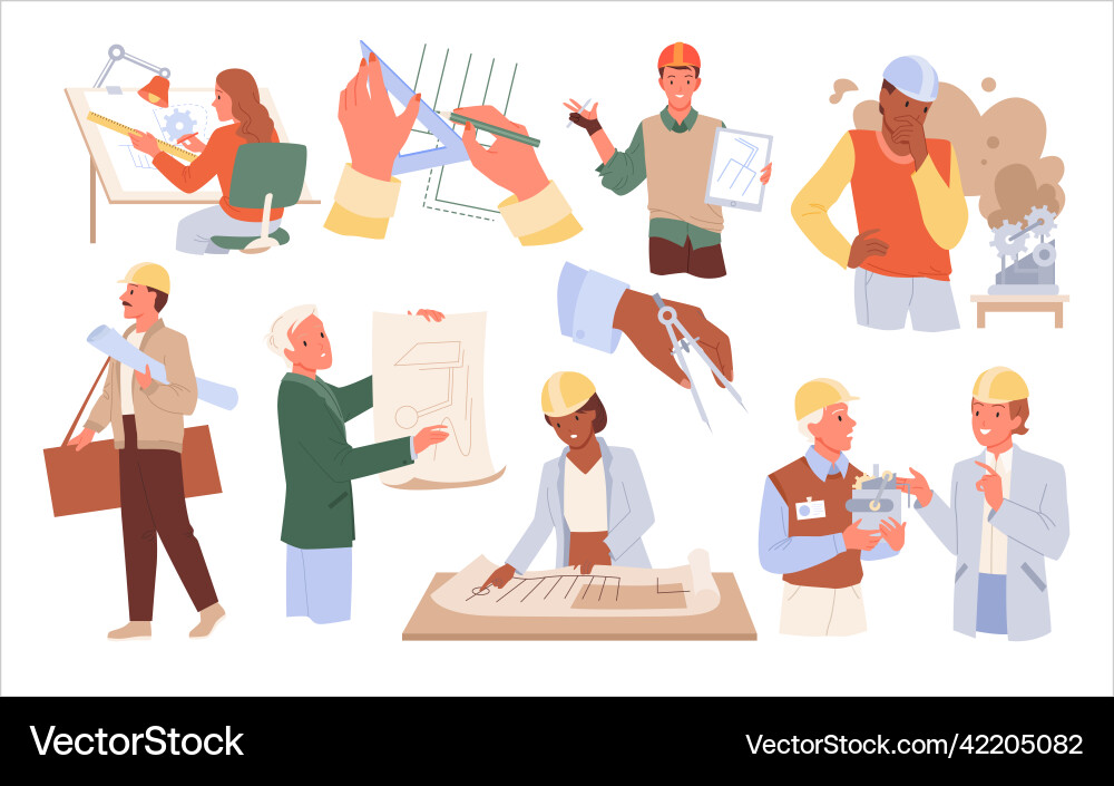 Cartoon architect drawing blueprint professional Vector Image