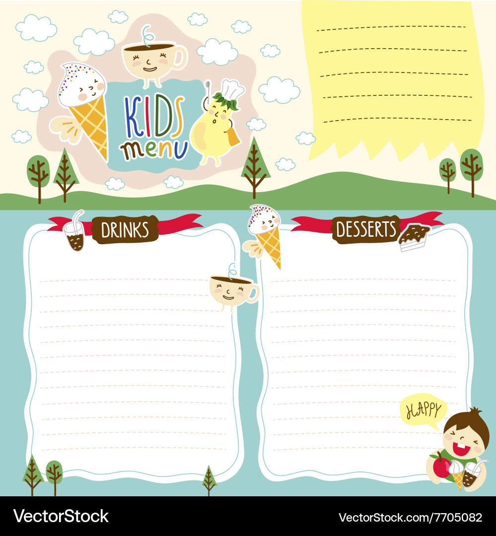 Colorful kids meal menu template Royalty Free Vector Image