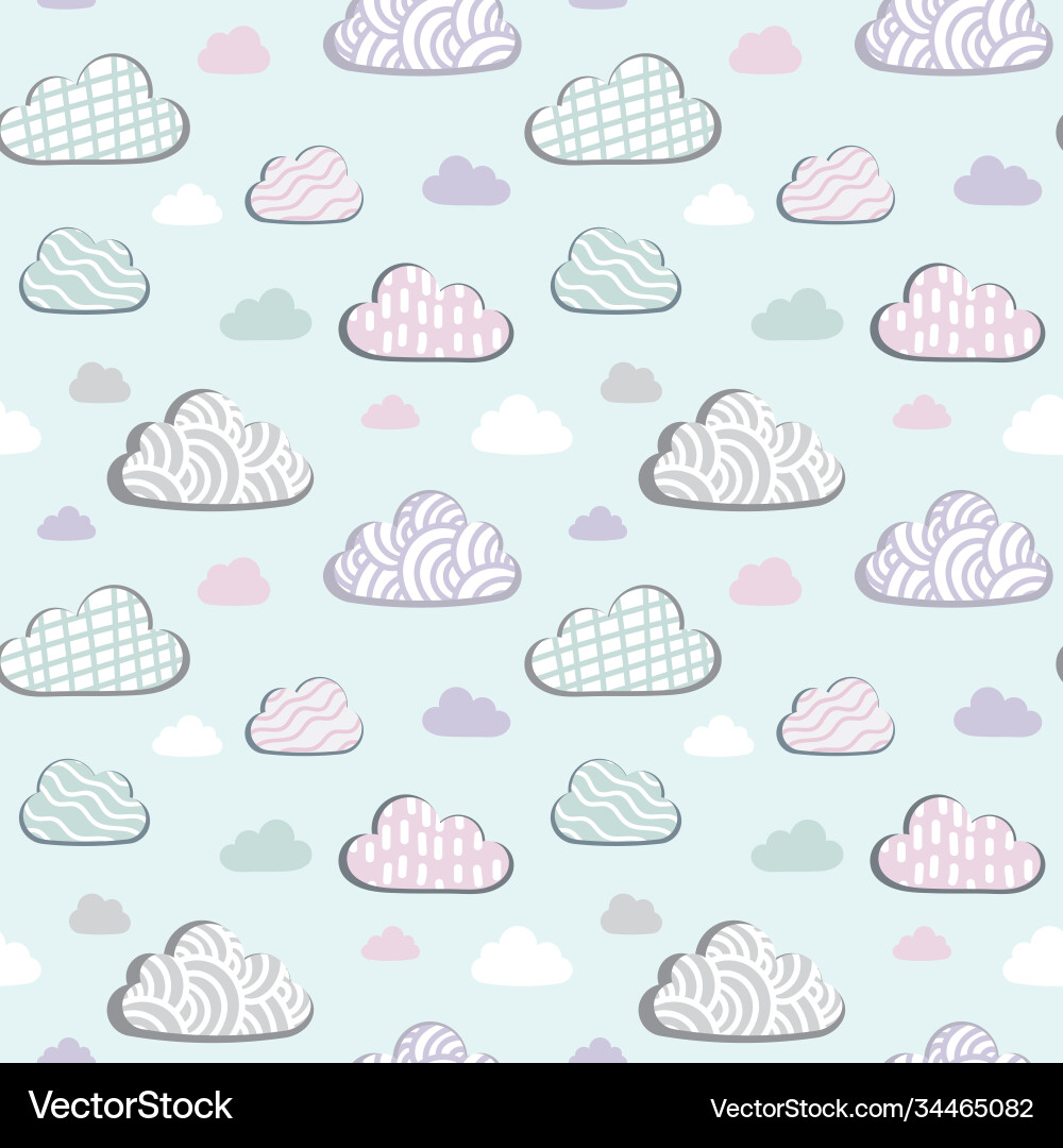 Cute pastel clouds seamless repeat pattern Vector Image