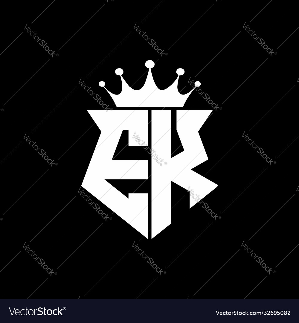 Ek logo monogram shield shape with crown design Vector Image