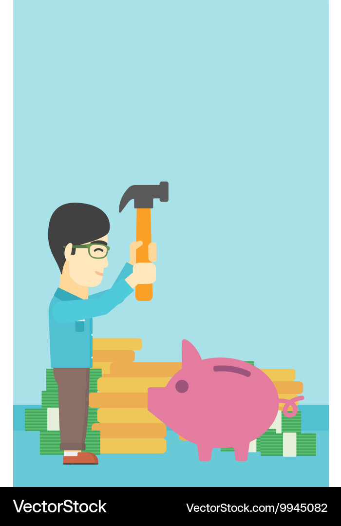 Man breaking piggy bank Royalty Free Vector Image