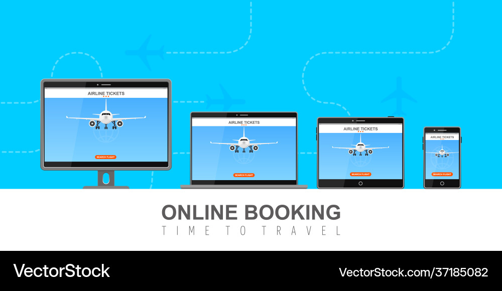 Online flight booking on screen Royalty Free Vector Image