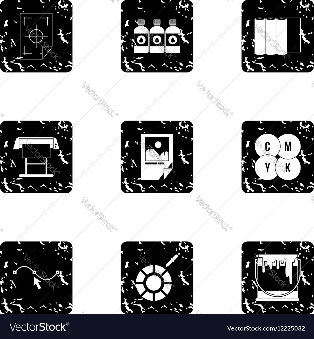Printing in polygraphy icons set grunge style Vector Image