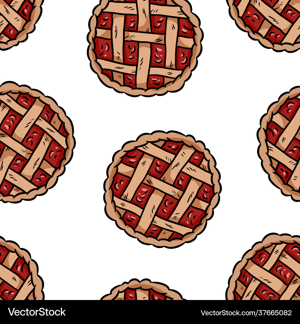 Tasty pie doodles seamless pattern cute cartoon Vector Image