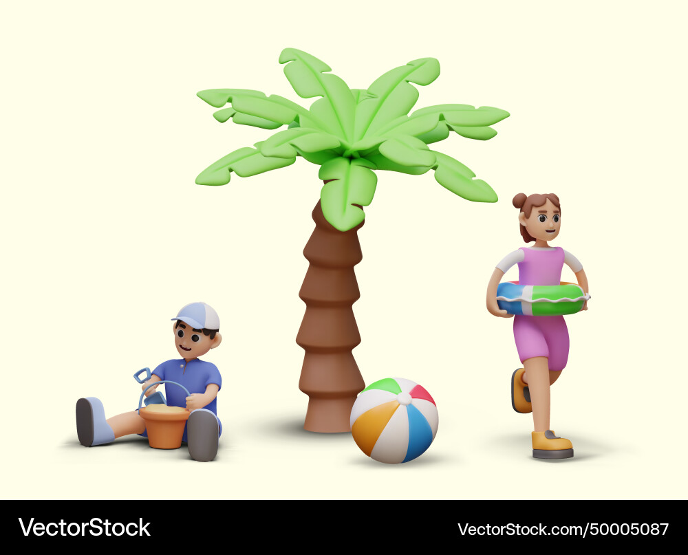 Beach scene in realistic style children Royalty Free Vector