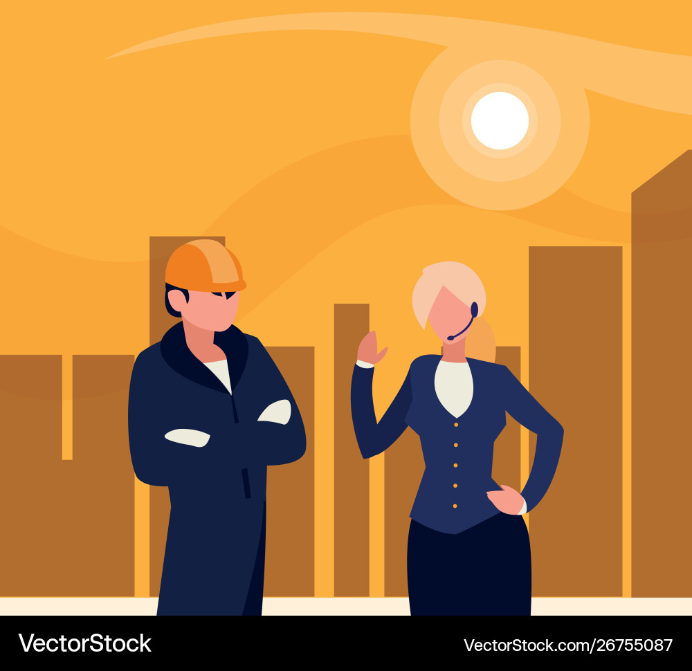 Couple professional workers in cityscape Vector Image