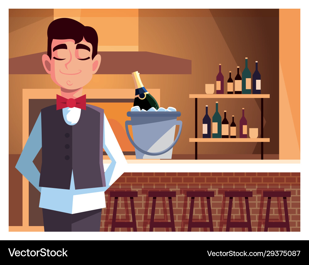 Man professional waiter offering red wine Vector Image