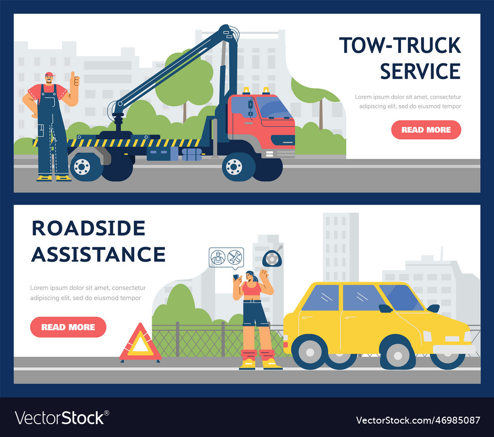 Tow truck service and roadside assistance web Vector Image