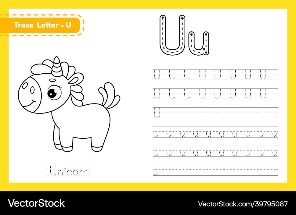 Trace letter u uppercase and lowercase alphabet Vector Image