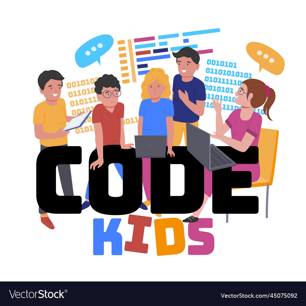 Children coding school teamwork during Royalty Free Vector
