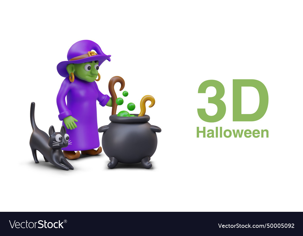 Halloween poster composition with old witch Vector Image