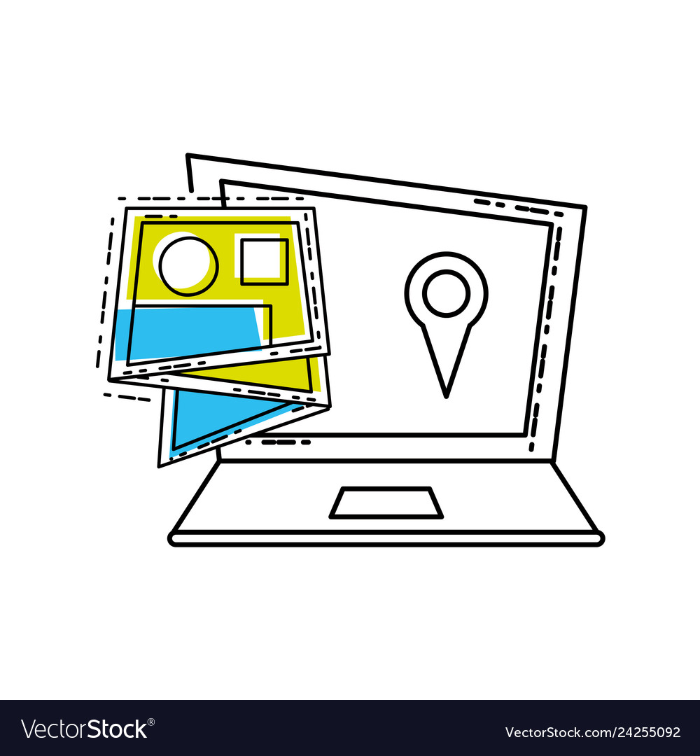 Laptop computer with map guide Royalty Free Vector Image