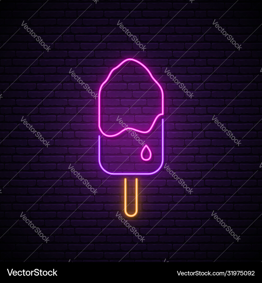 Neon ice cream sign glowing Royalty Free Vector Image