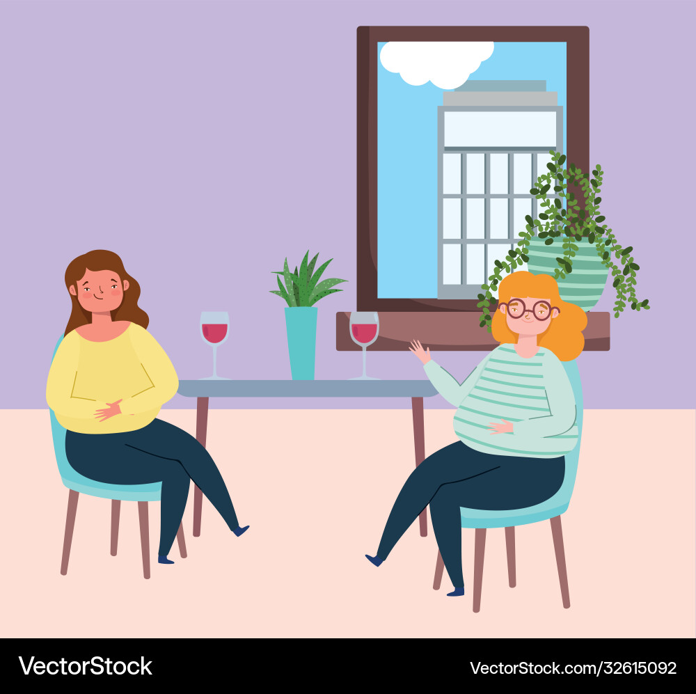 Social distancing restaurant or a cafe young Vector Image