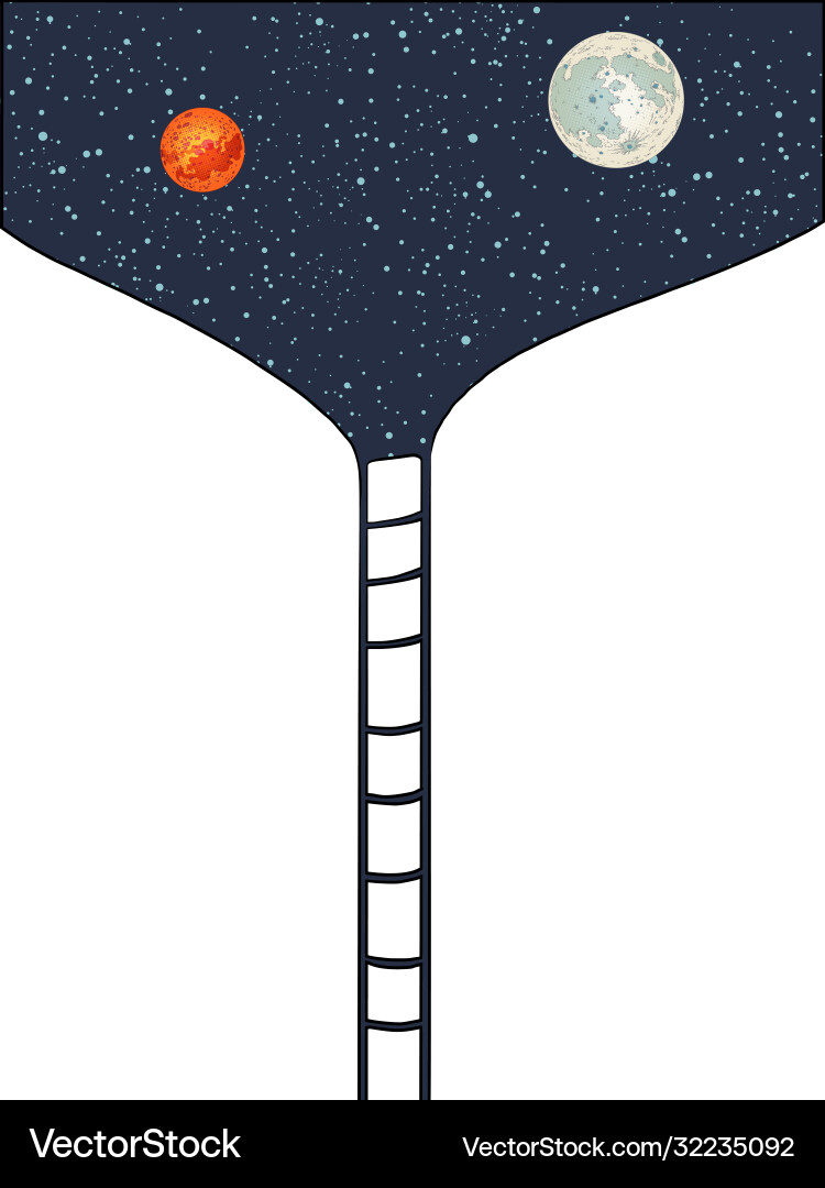 Stairway to space moon and mars Royalty Free Vector Image
