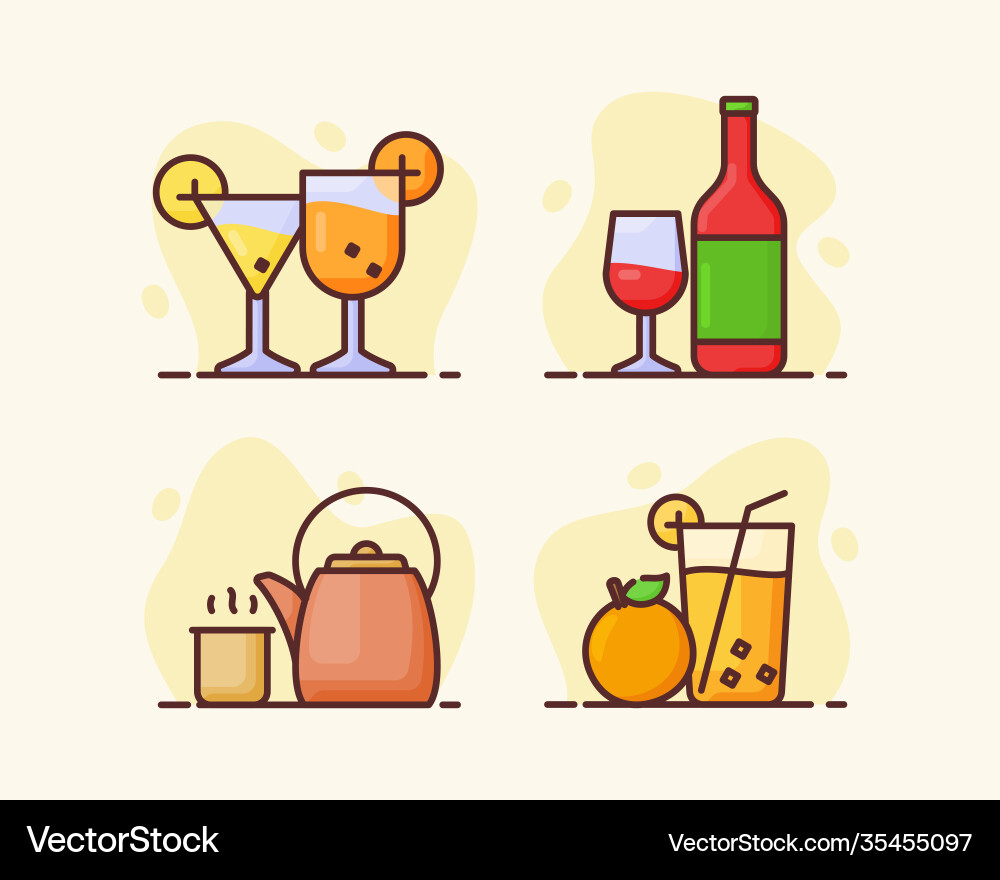 Drink beverage icon set collection cocktail Vector Image