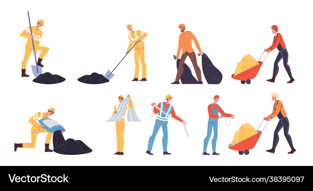 Flat cartoon industrial workers characters at work