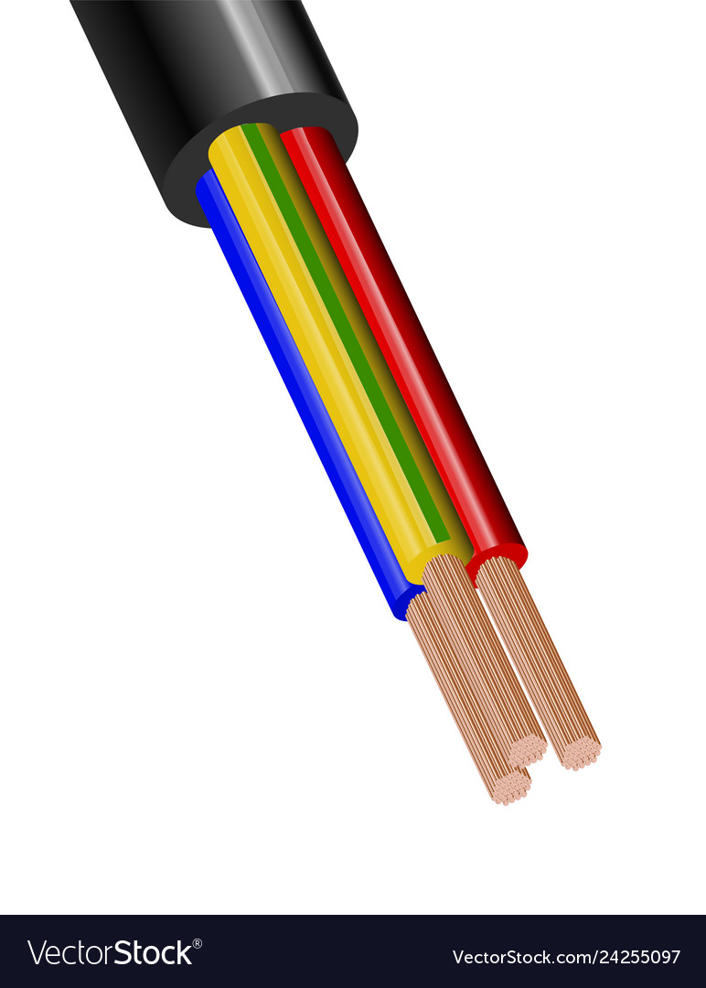Flexible three-wire electrical cable isolated Vector Image