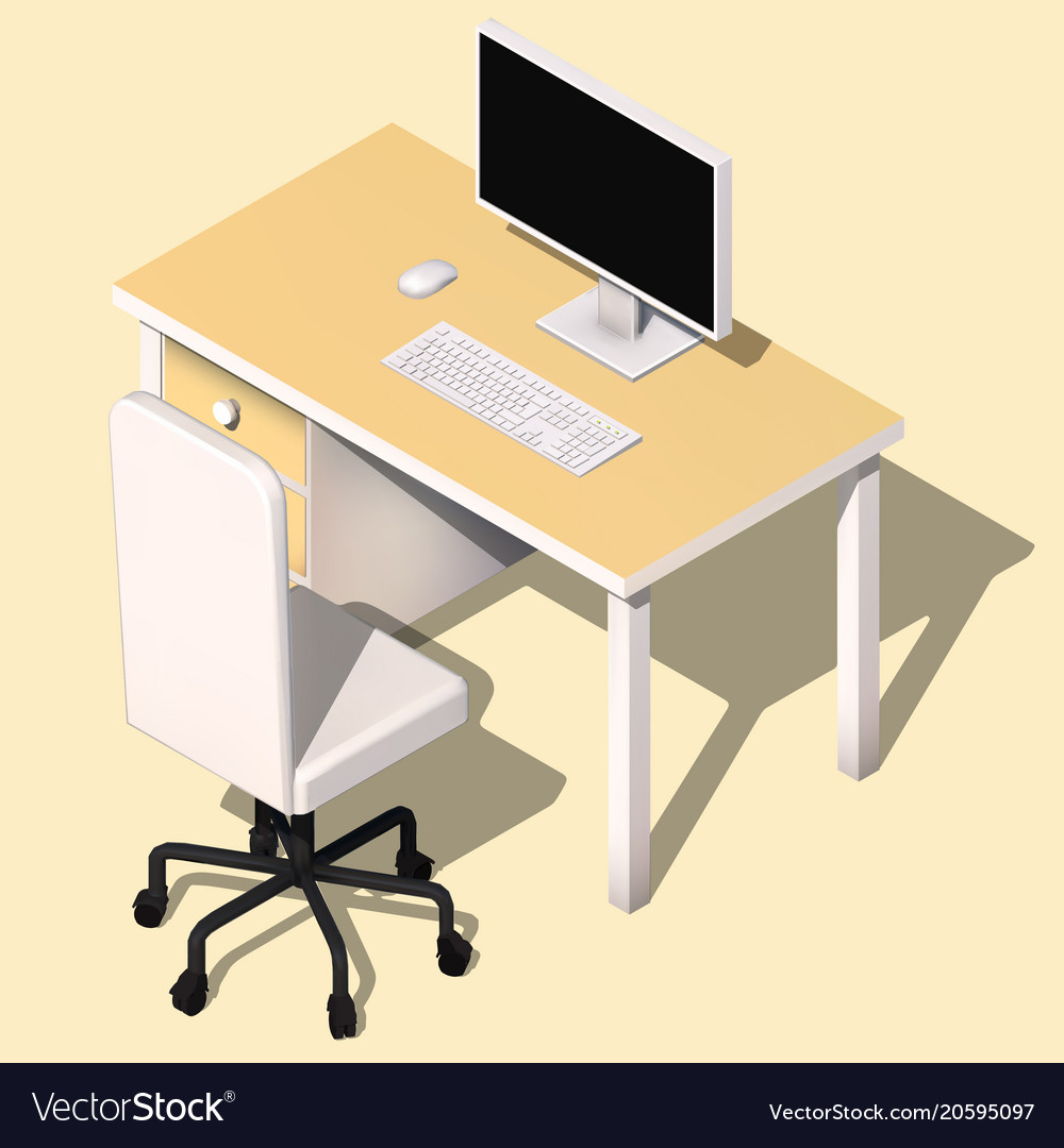 Isometric concept of workplace with computer Vector Image