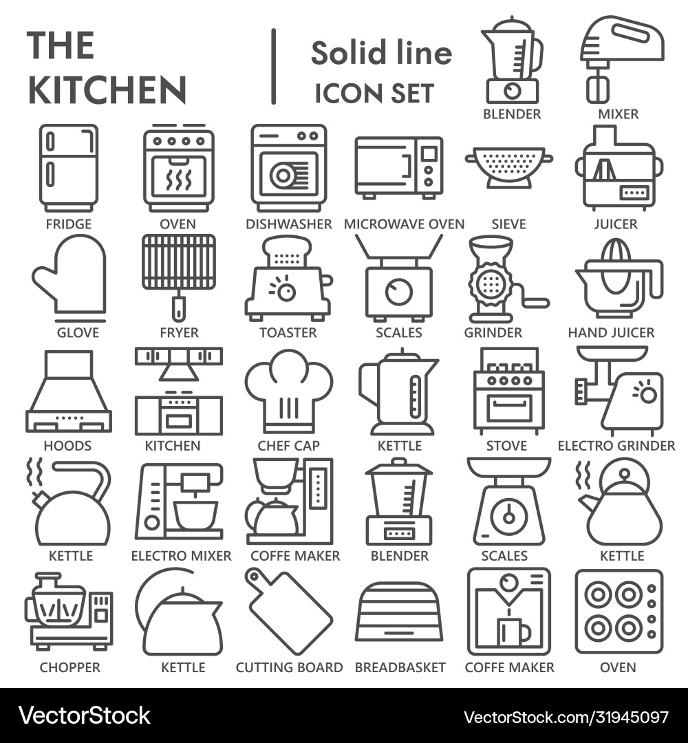 Kitchen line icon set appliances symbols Vector Image