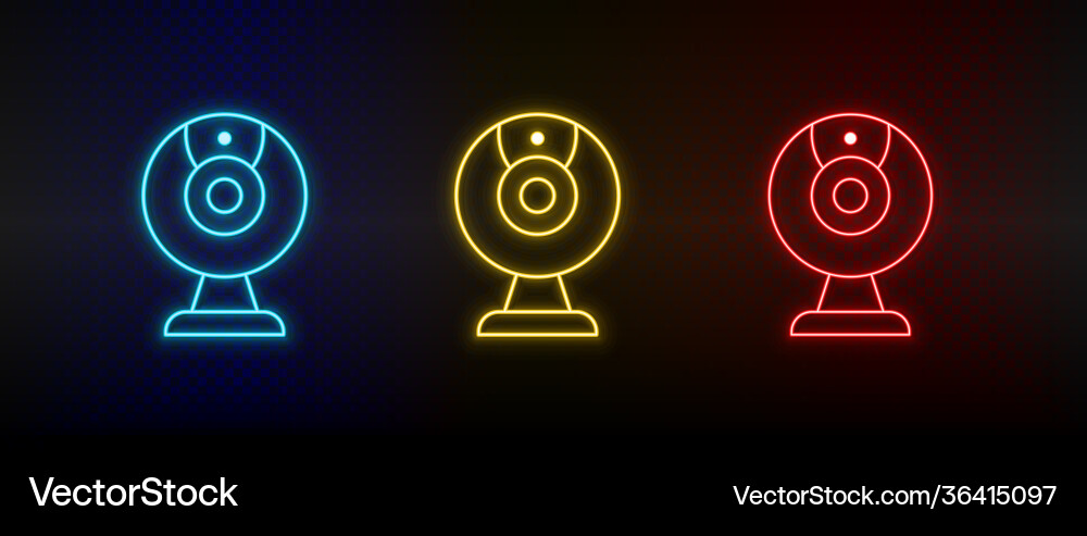 Neon icon set cam camera set red blue yellow Vector Image