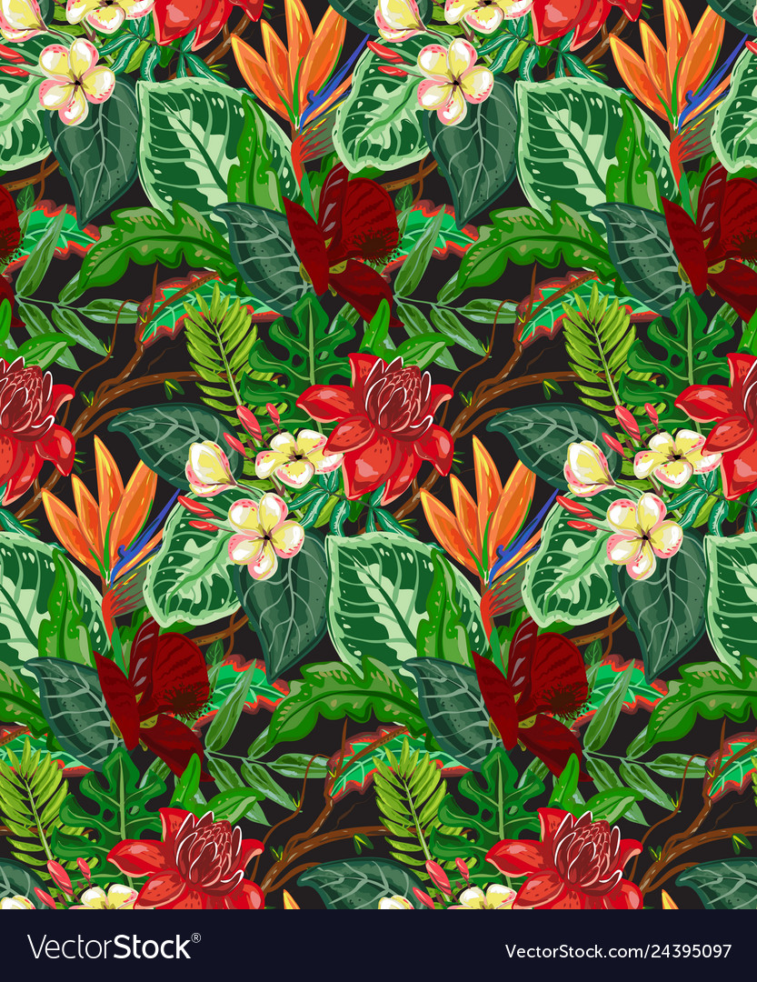 Seamless pattern with tropical palm leaves Vector Image