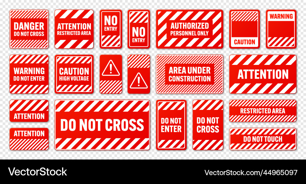 Various white and red warning signs with diagonal Vector Image
