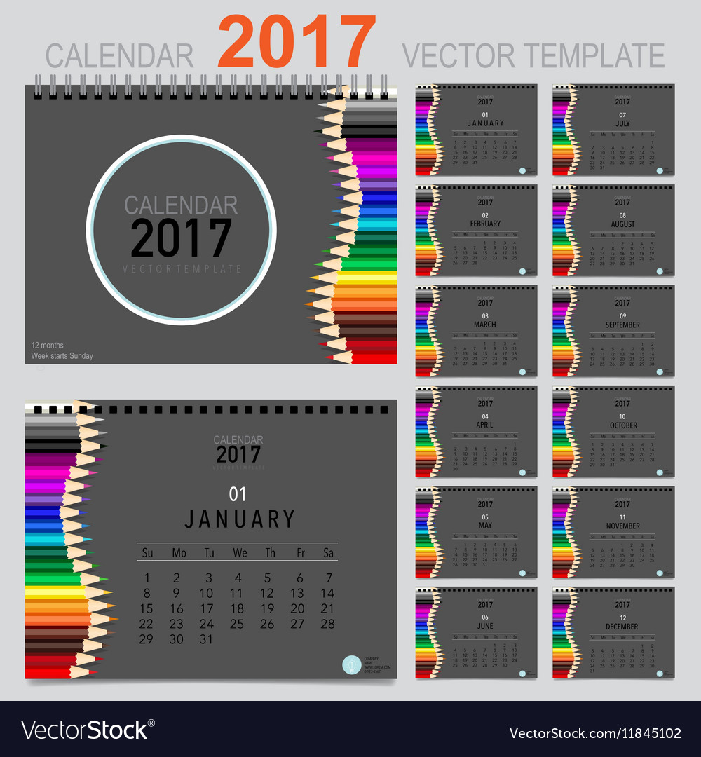 2017 calendar planner design template set of 12 Vector Image