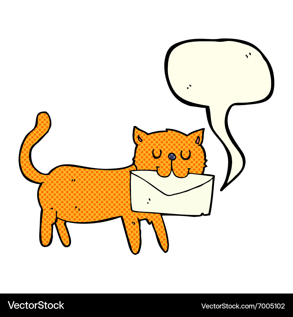 Cartoon cat carrying letter with speech bubble Vector Image