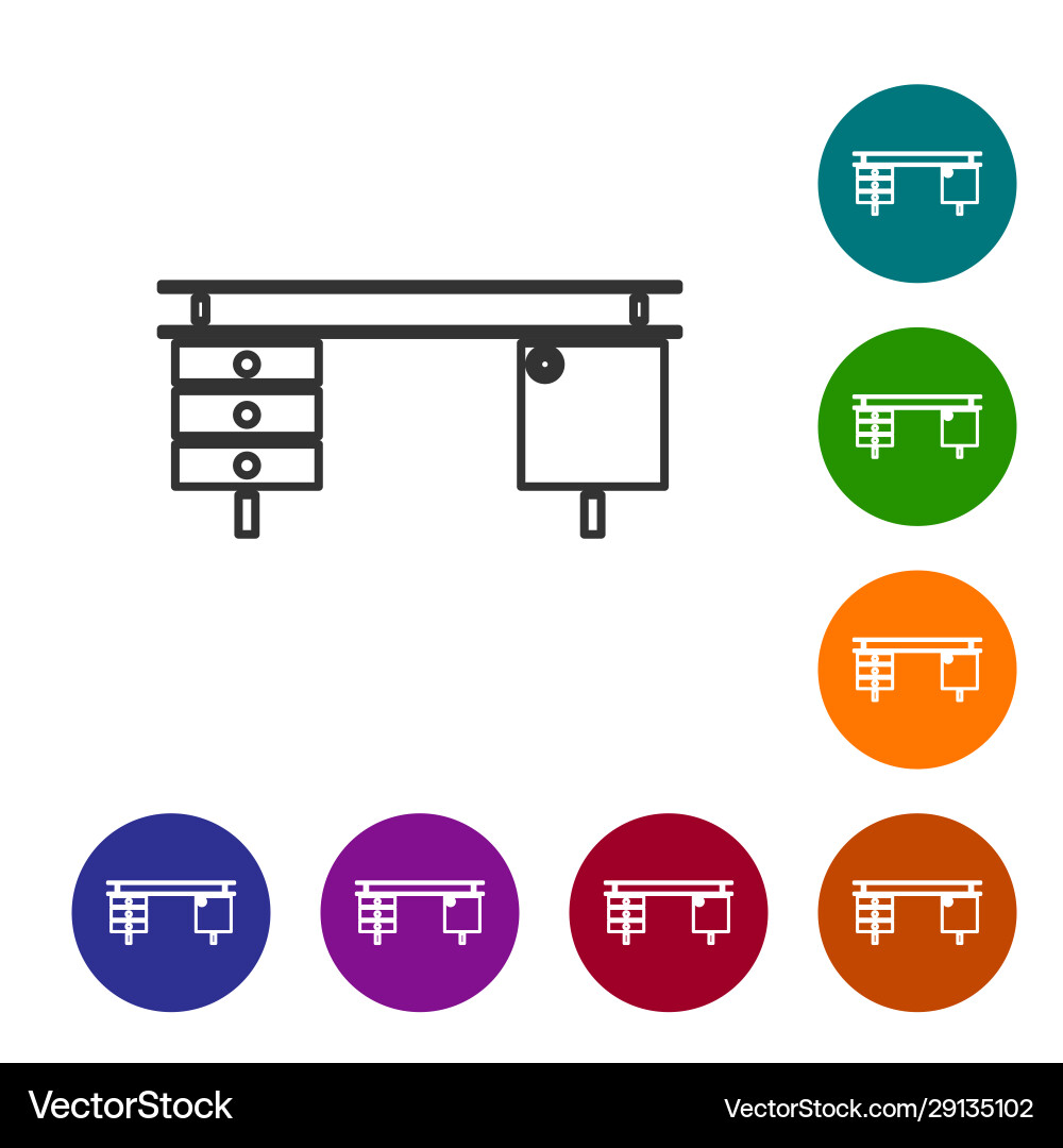 Grey line office desk icon isolated on white Vector Image