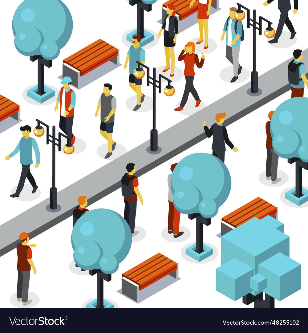 Isometric crowd people walking Royalty Free Vector Image