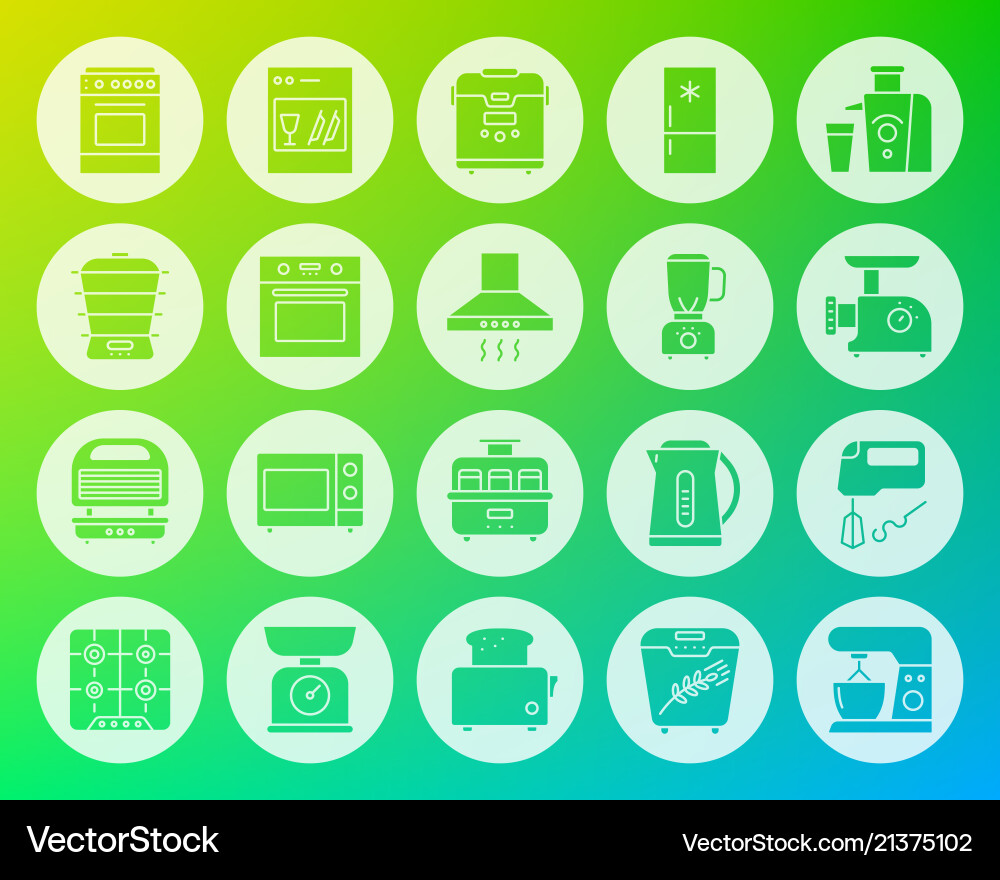 Kitchen appliance carved flat icons set Royalty Free Vector