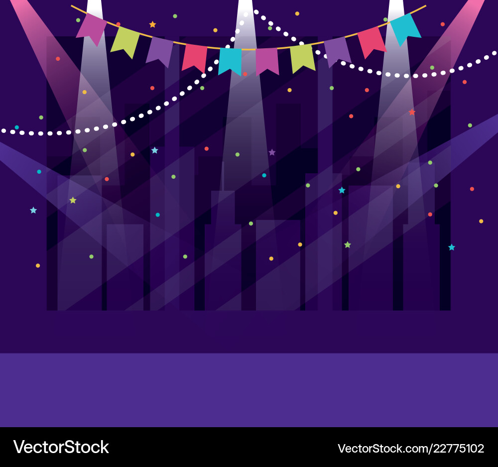 Party banner and buildings design Royalty Free Vector Image