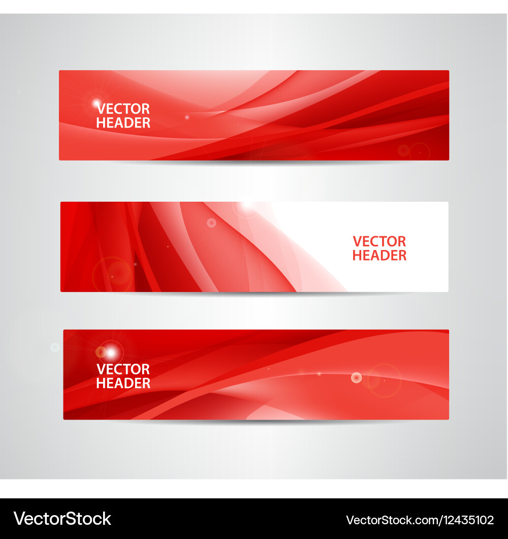 Set of abstract silk wavy headers red Royalty Free Vector