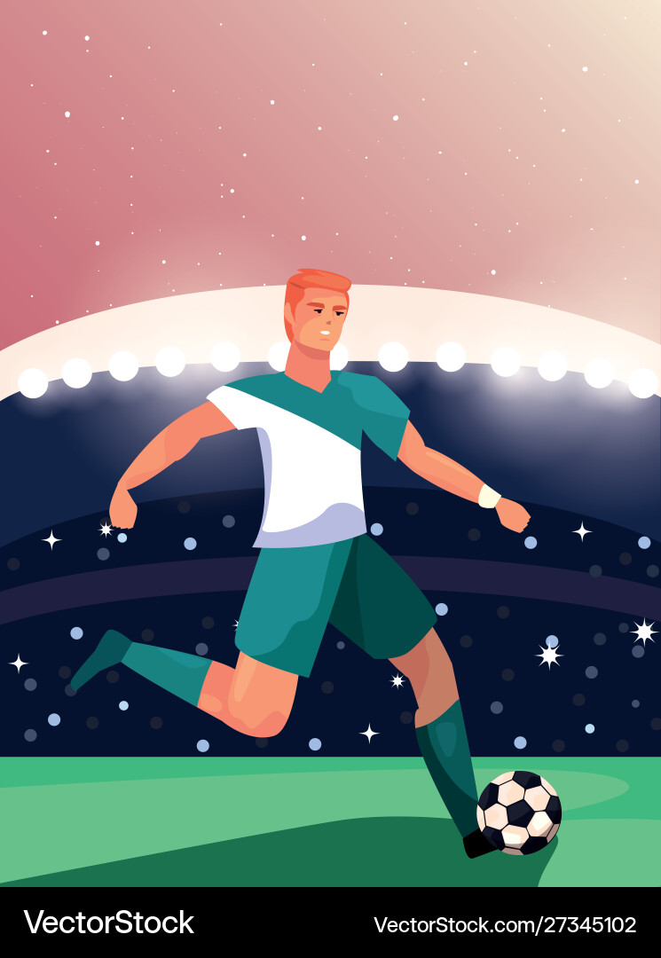 Soccer player man standing in stadium Royalty Free Vector
