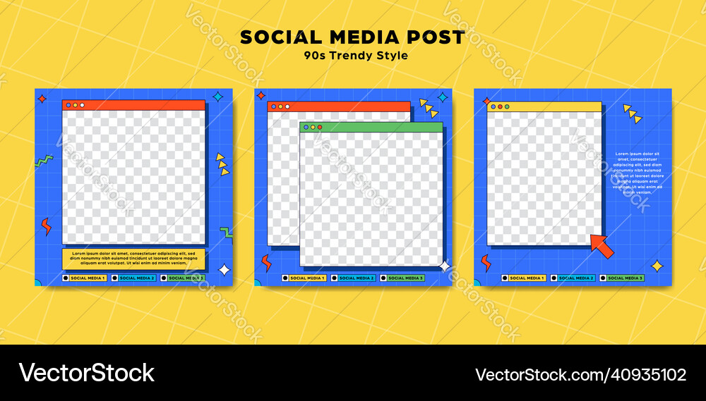 Template post set 90s retro trendy cartoon style Vector Image