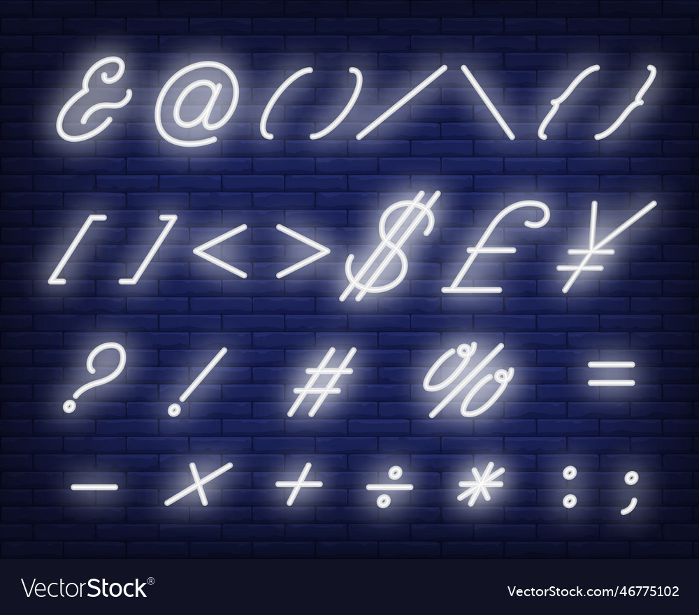 White cursive text symbols neon sign Royalty Free Vector