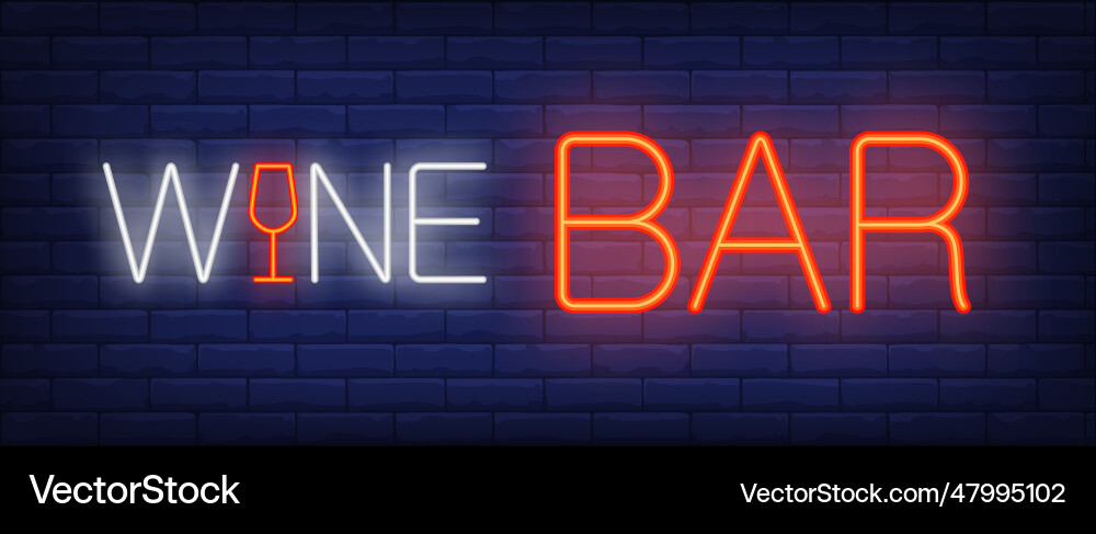 Wine bar neon text with glass Royalty Free Vector Image
