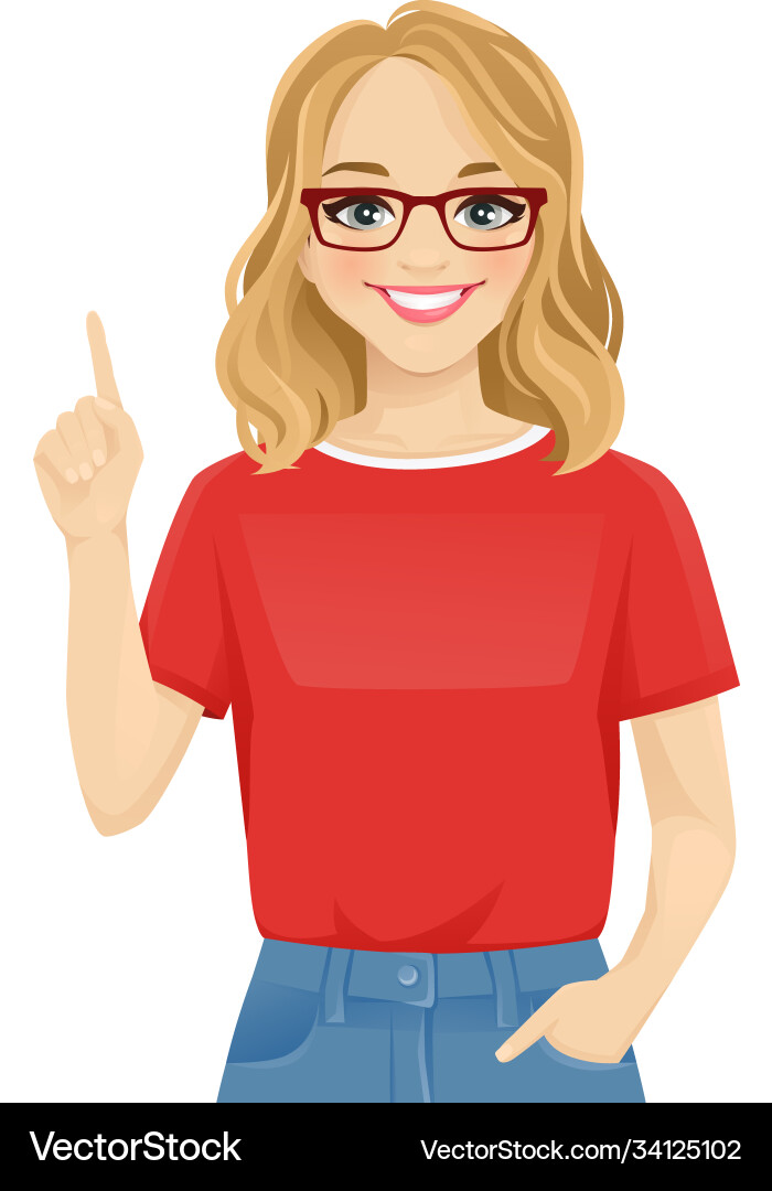 Young woman pointing up Royalty Free Vector Image