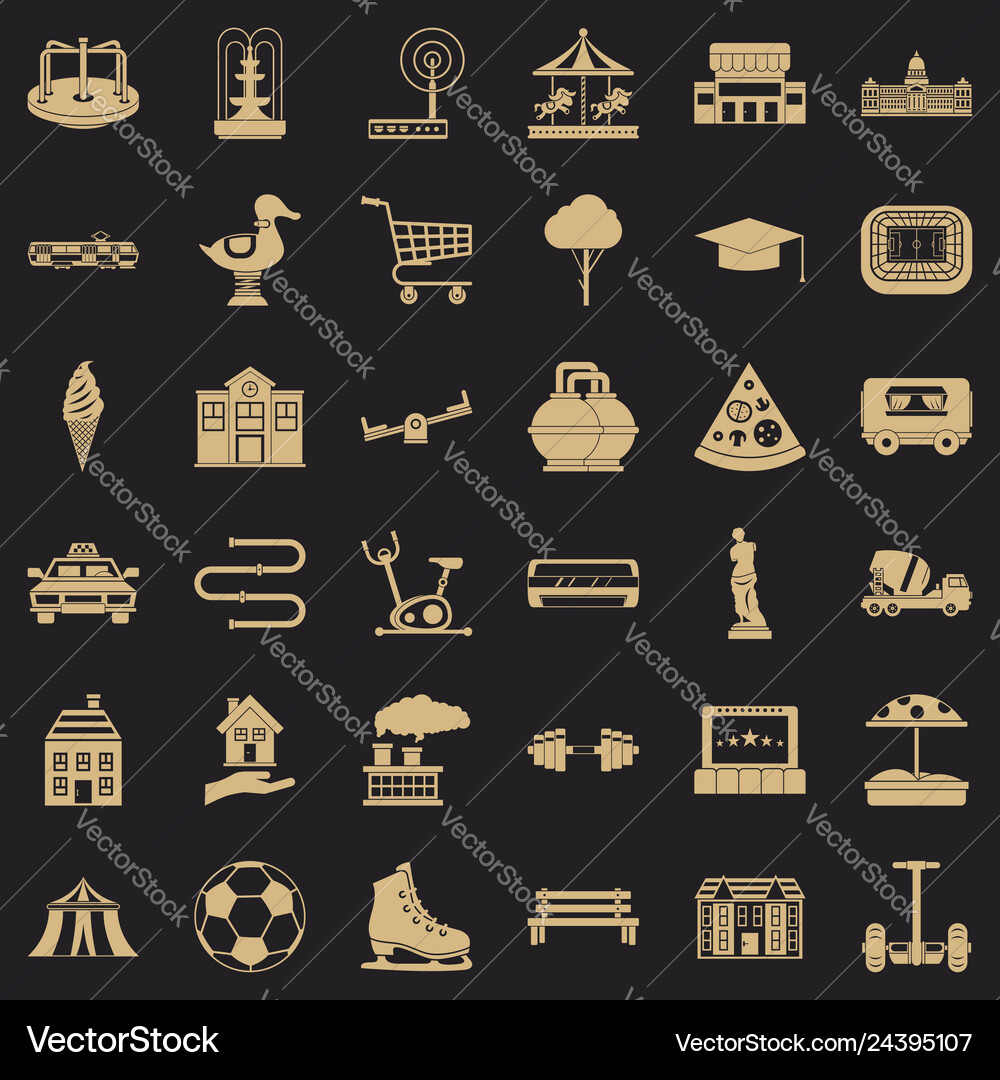 City icons set simple style Royalty Free Vector Image