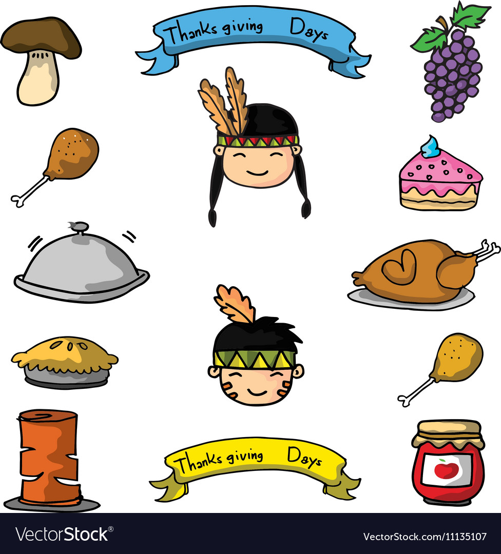 Doodle of thanksgiving set theme Royalty Free Vector Image
