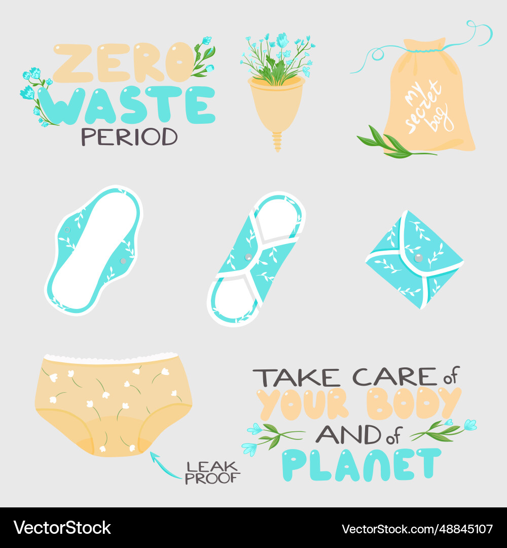 Eco period zero waste period menstruation set Vector Image