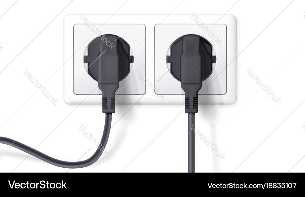Electric plugs and socket realistic black plugs Vector Image