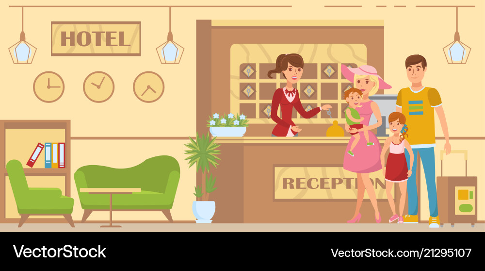 Family accommodated in hotel Royalty Free Vector Image