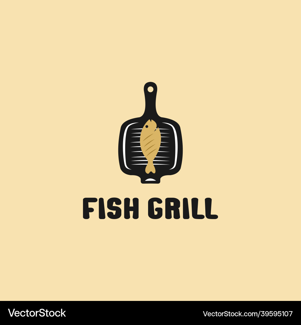 Grilled fish on the grid logo design fish grill Vector Image