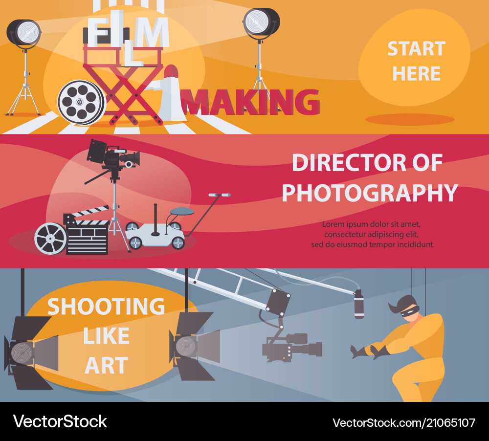 Horizontal banners about filming and cinema Vector Image