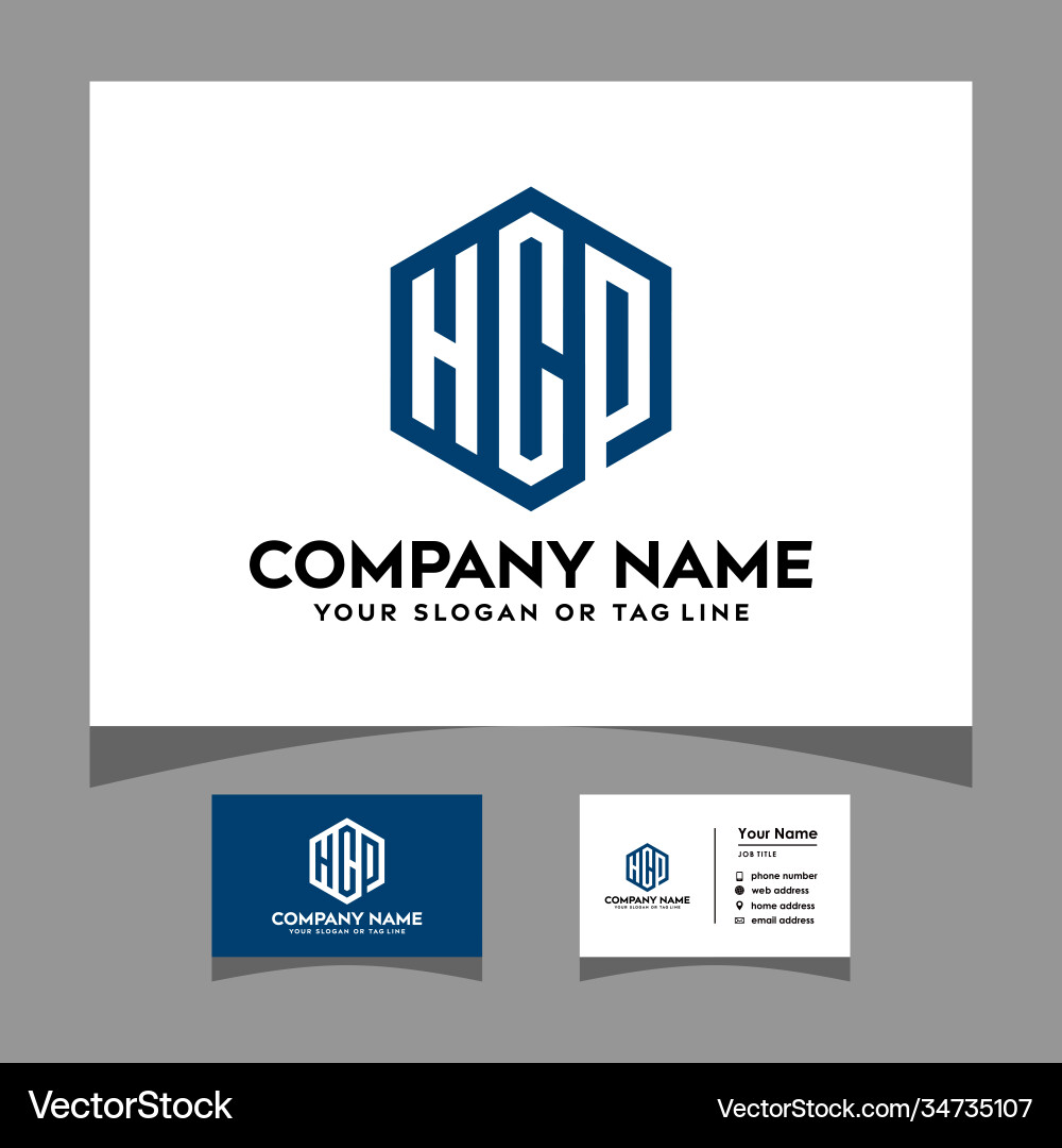 Initials hcp hexagon logo with a business card Vector Image