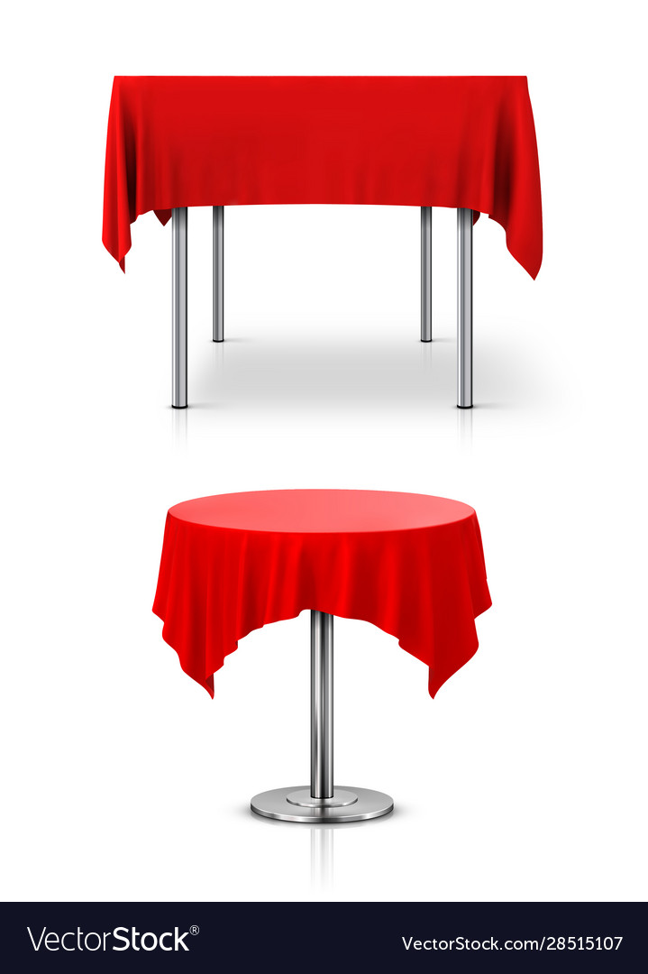 Rectangular and round table with a red tablecloth Vector Image