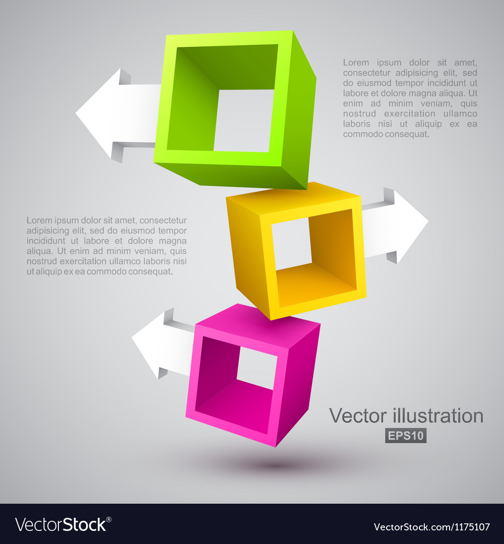 Three empty boxes with arrows 3d Royalty Free Vector Image