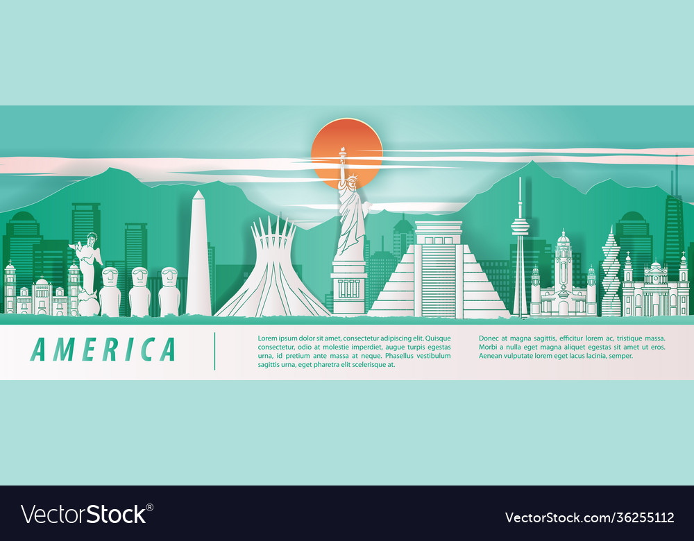 America famous landmark paper art style Royalty Free Vector